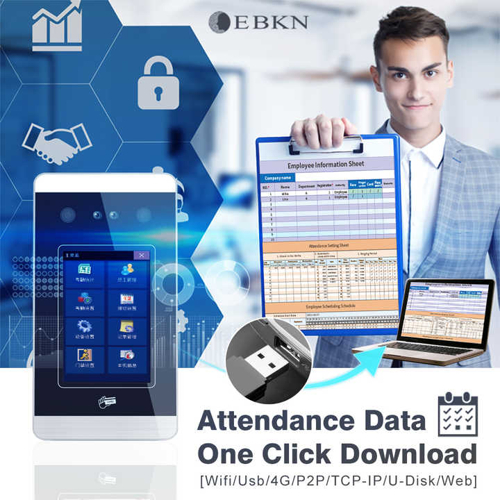 EBKN EN-K4 AI Face Model Without Finger Multi Language Cloud Face Attendance Machine Door ...