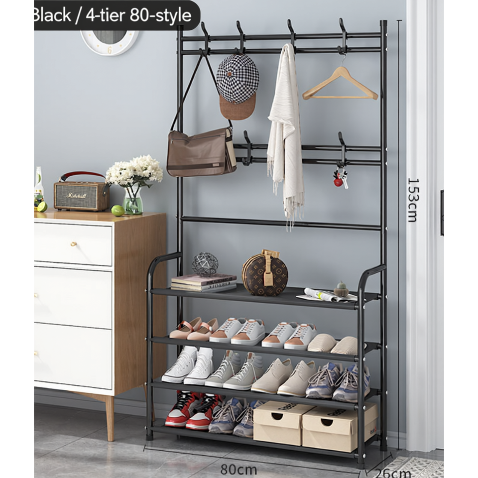 111114-Layer Stainless Steel Floor-Standing Coat Rack with Cloth and ...