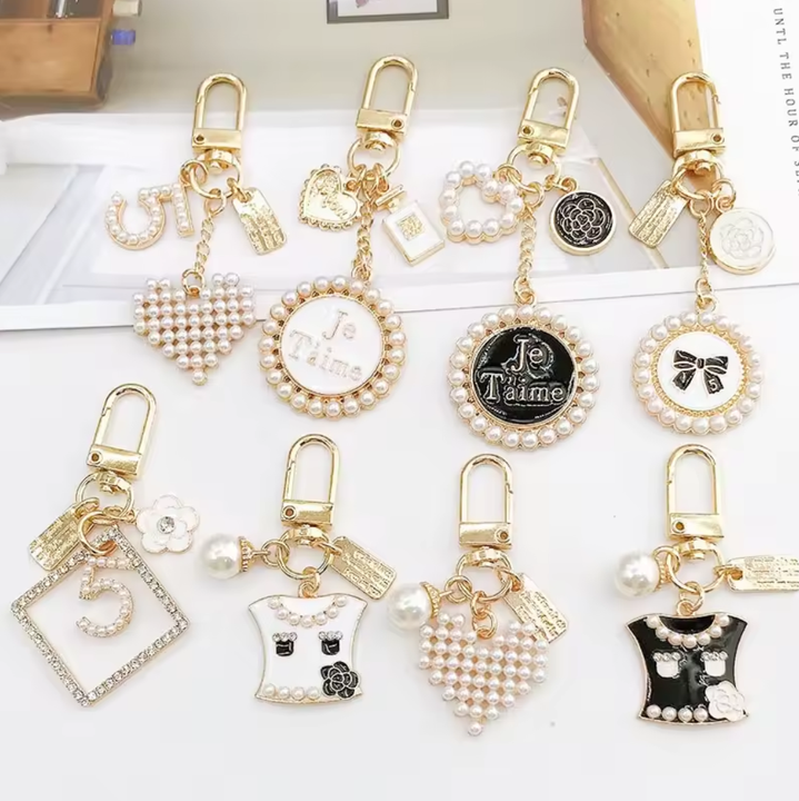 Diamond Keychain Perfume Bottle Bow Pearl Keychain DIY Women Bling Key ...