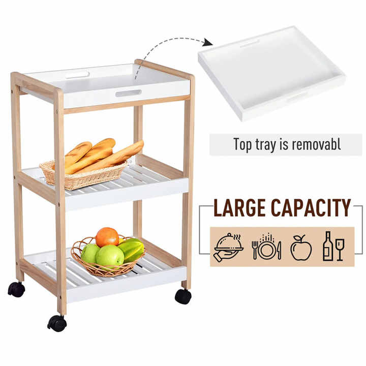 Custom 3 Tier Mobile Serving Trolley Kitchen Cart with Rolling Wheels ...