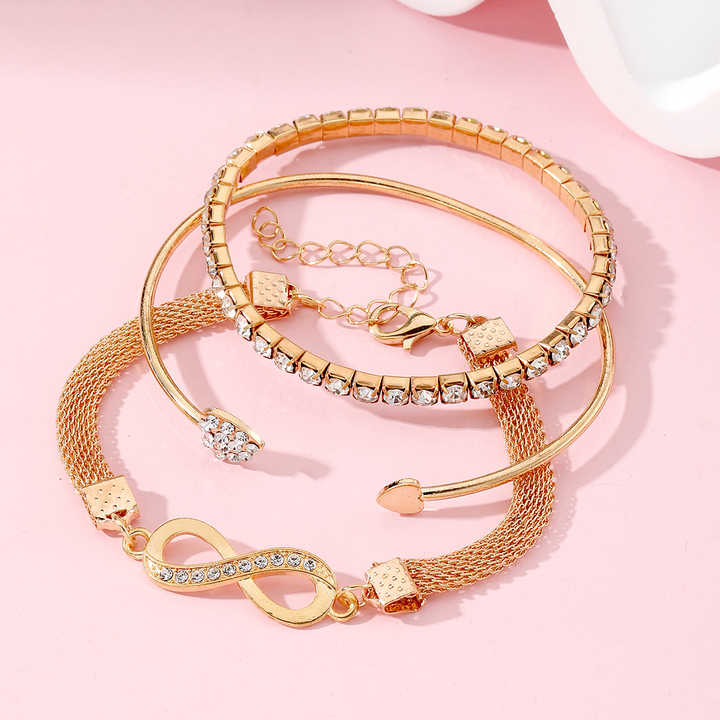 VKME 3pcs/set Full Diamond Crystal Peach Heart Bangle
