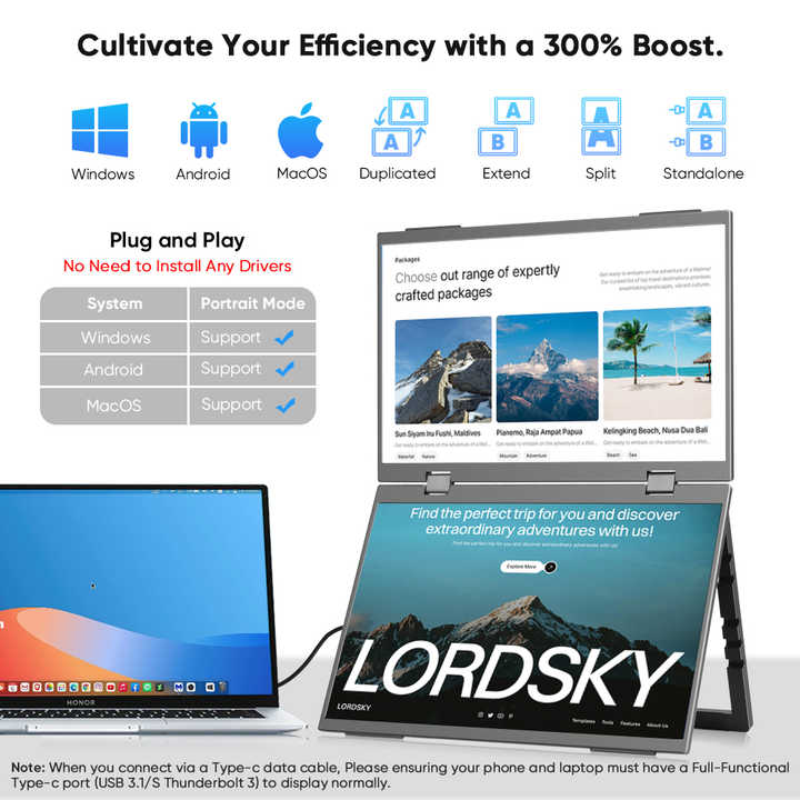 15.6" Triple Portable Double Screen Laptop 1080P Portatil Monitor ...