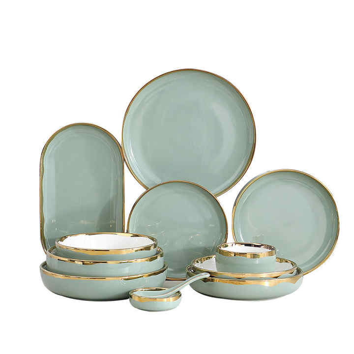 Nordic Style Tableware - Golden Rim Plates & Dinner Sets