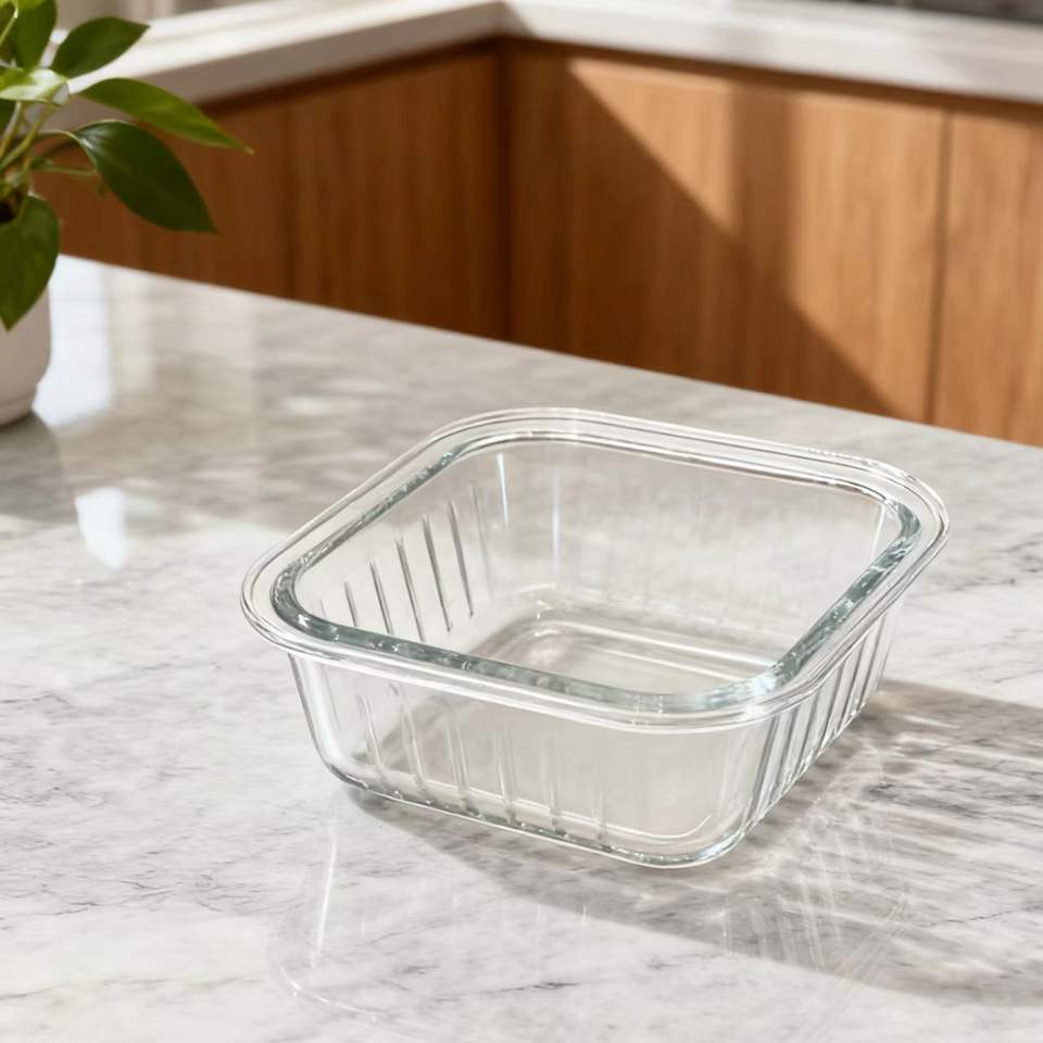 Vertical Striped Glass Storage Container with Plastic Cap for Meal ...