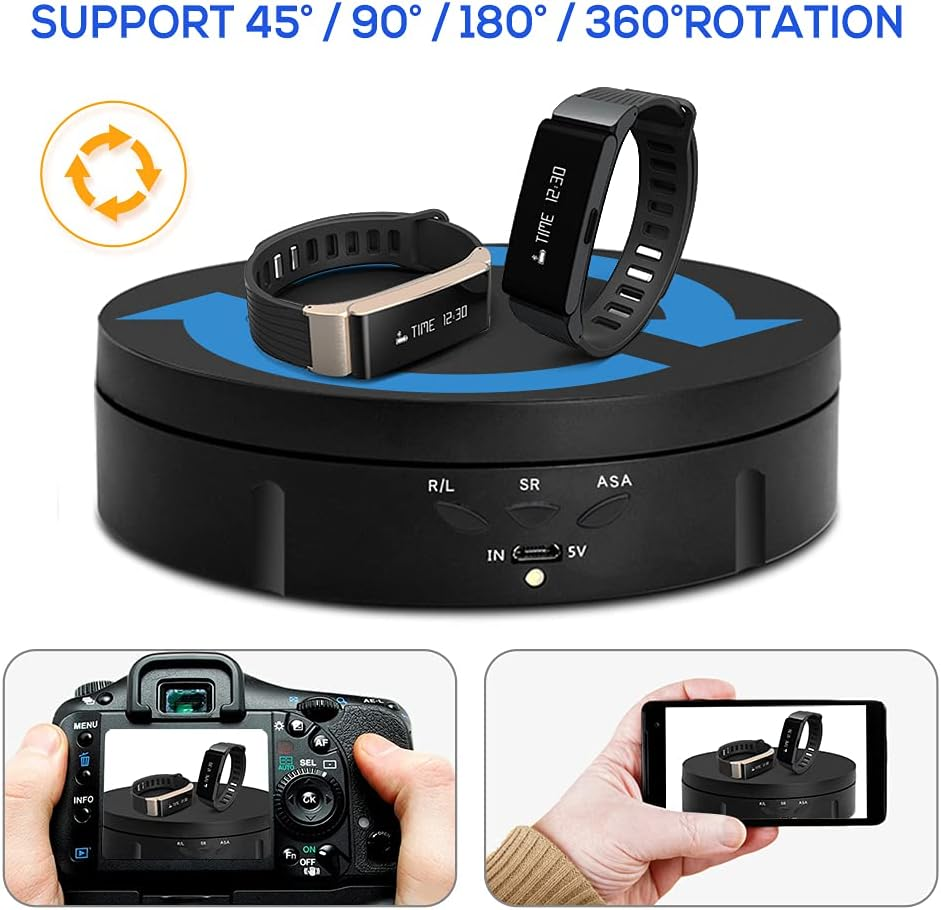 360 Degree Photography Turntable with Remote Control, 5 PVC Backgrounds ...