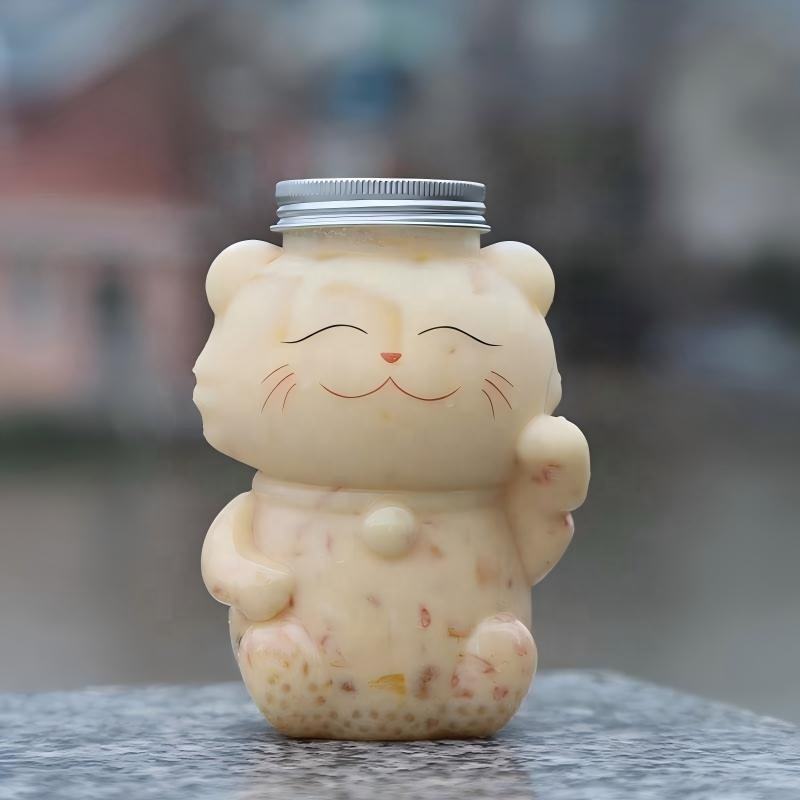 New Design 350ml Food Grade PET Transparent Cat-shaped Beverage Juice ...