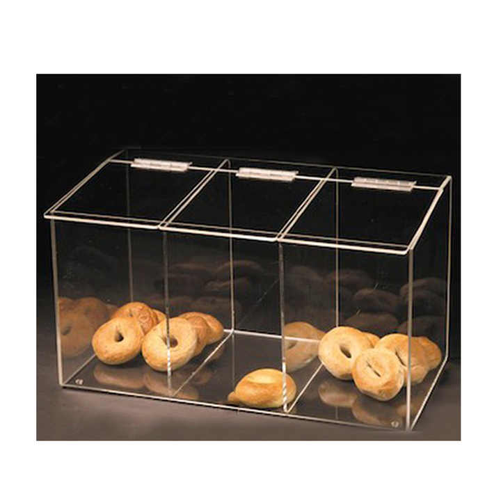 Clear Acrylic Food Container Box with Hinged Lid & Dividers