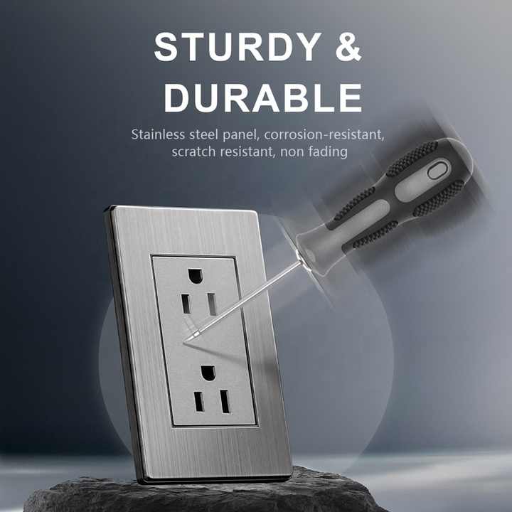 Stainless Steel 118 Series American Standard Double 3 Pole Wall Socket ...