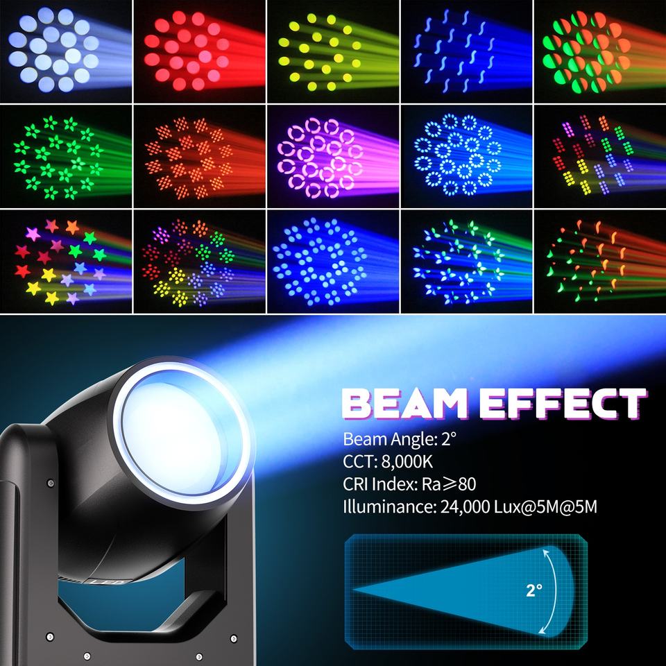 U'King 200W DMX Moving Head Light - LED Rainbow Effect, 540° Rotation ...