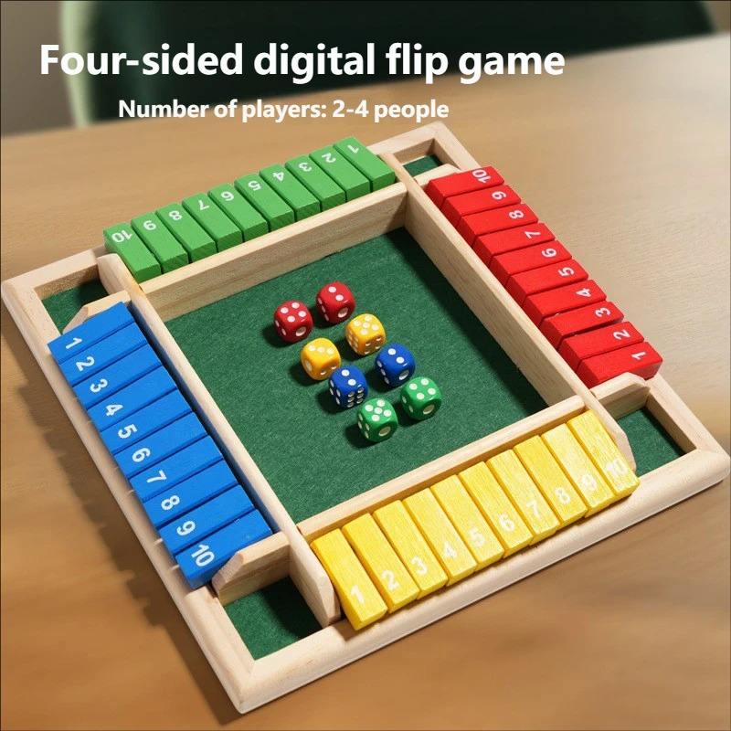 Durable Fun Wooden Puzzle Number Flip Board Game Four Sided Interactive ...