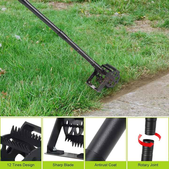 2-in-1 Garden Manual Tiller, Hand-held Wheeled Weeder, Hand-push Hoe ...