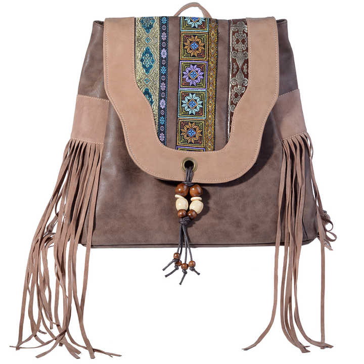 Custom Printed Bagpack Women PU Vintage Bohemian Bags With Bead Design ...