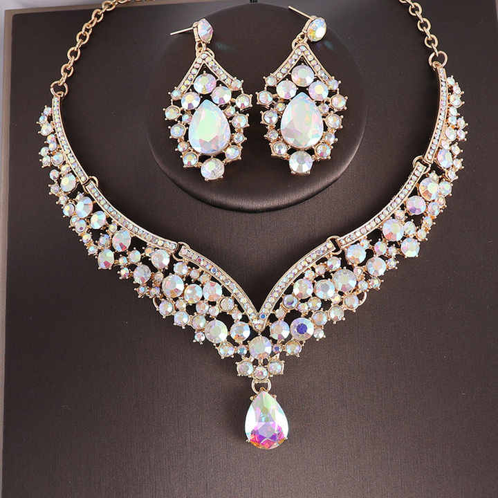 QS Exquisite Lilac Rhinestone Bridal Necklace Earring Set Two Piece ...