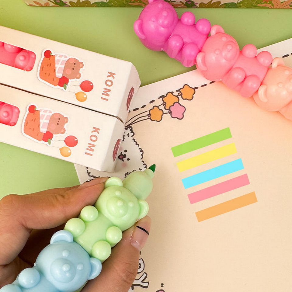 Creative Color Bear Cartoon Highlighter, Skew Head Student Marker Pen ...