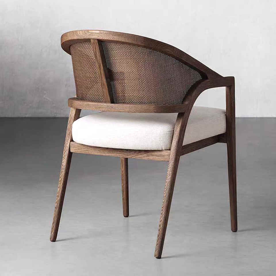 Solid Oak Wood Arm Chair with Rattan Nordic Design Backrest French Cane ...
