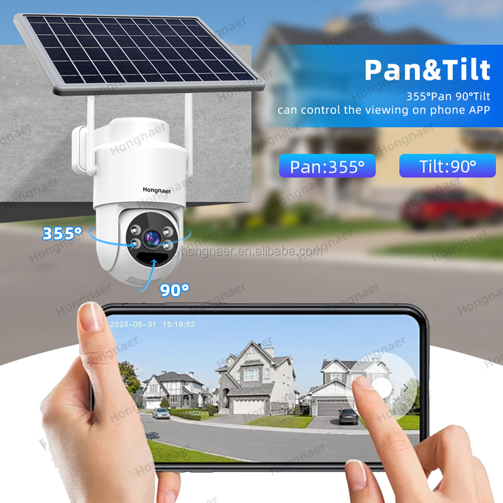 Hongnaer 4MP 2K Wireless 4G Solar Panel Powered PTZ Surveillance IP ...