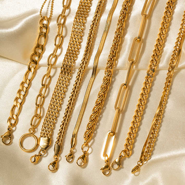 JD Fashion Waterproof Stainless Steel 18K Gold Plated PVD Simple Link ...