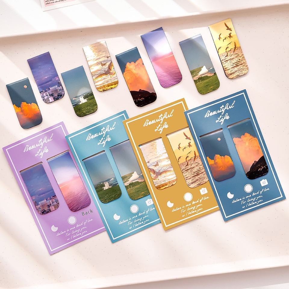 Double-Sided PVC Magnetic Bookmarks Cute Landscape Reading Stationery ...
