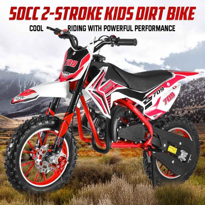 2025 49cc Kids Dirt Bike 2-Stroke Mini Off-Road Motorcycle Front Rear Disc Brakes 30 MPH Speeds ...