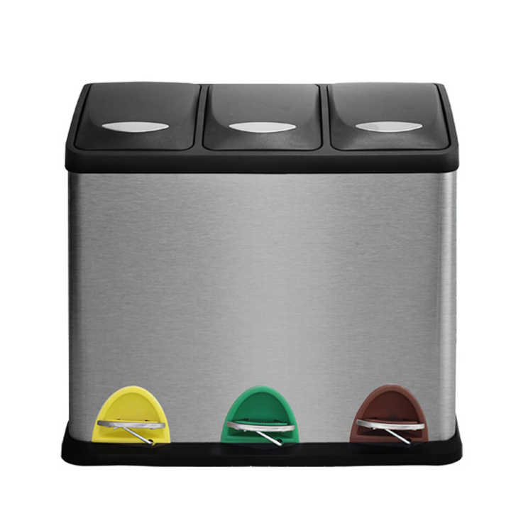 3 Compartment Stainless Steel Recycle Bin - 24L Capacity