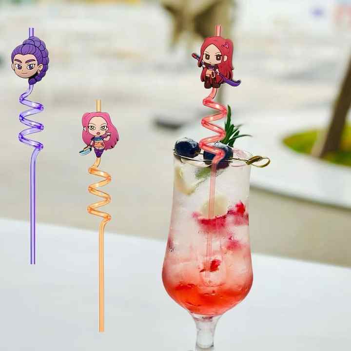 Anime Spiraling Design Straw Food Grade Cartoon Kids Drinking Straw ...