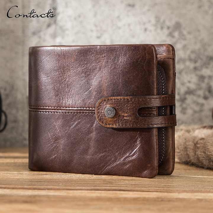 CONTACT'S Casual Men Wallets Crazy Horse Leather RFID Coin Purse Hasp ...