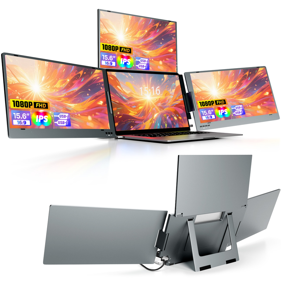 15.6 Inch Portable Monitor - Triple Screen LCD for Business