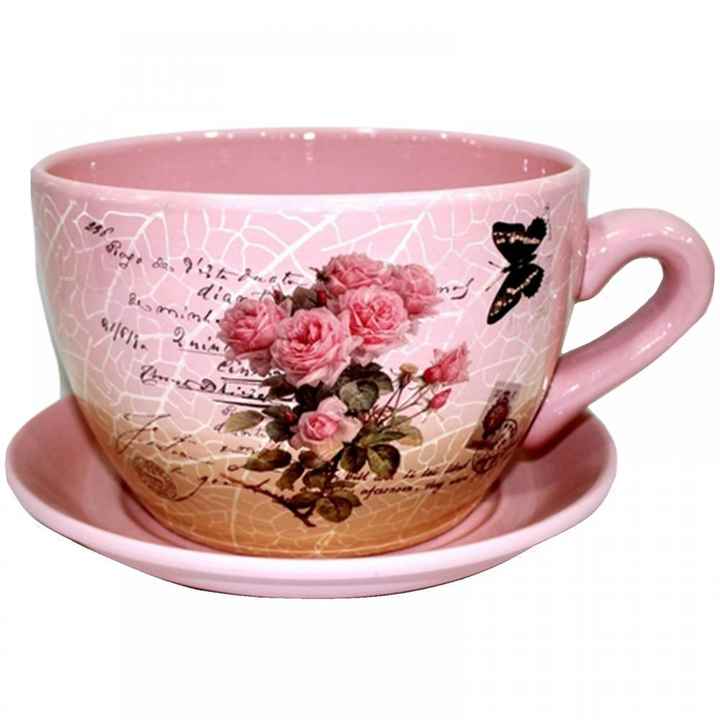 Decorative Ceramic Tea Cup Shaped Planter Pot for Garden