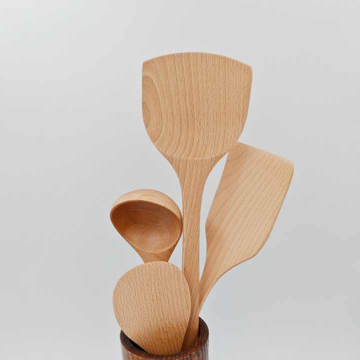 4-Piece Beech Wood Kitchen Tool Set Spatulas Spoons with Eco-Friendly ...