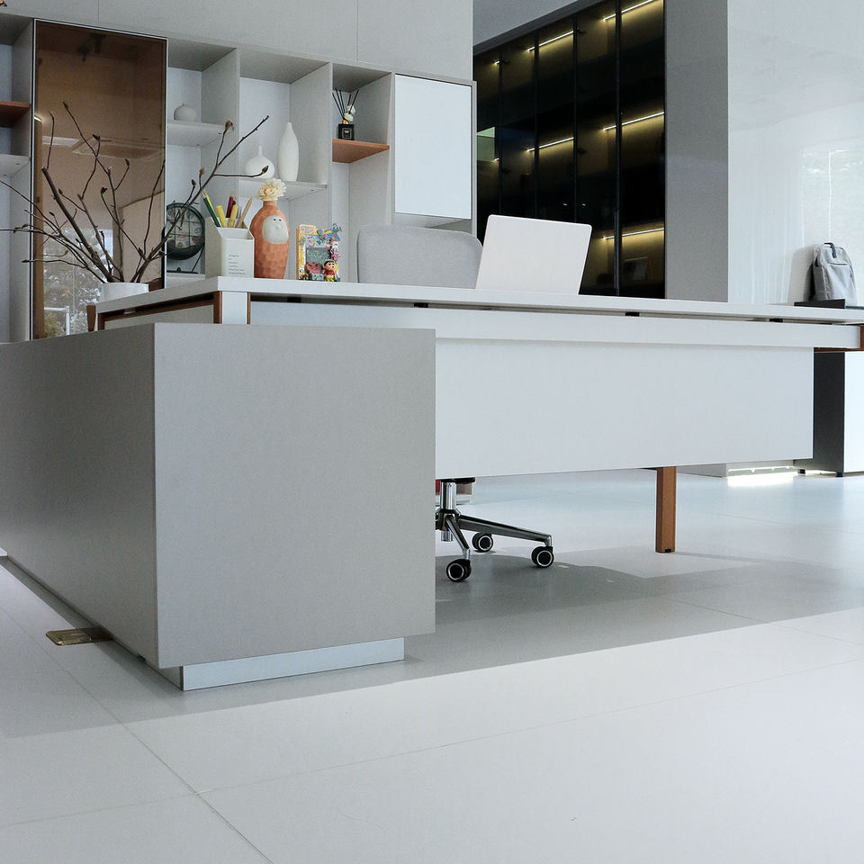 Business Furniture Set L Shaped Wood Color Executive Boss Manager ...