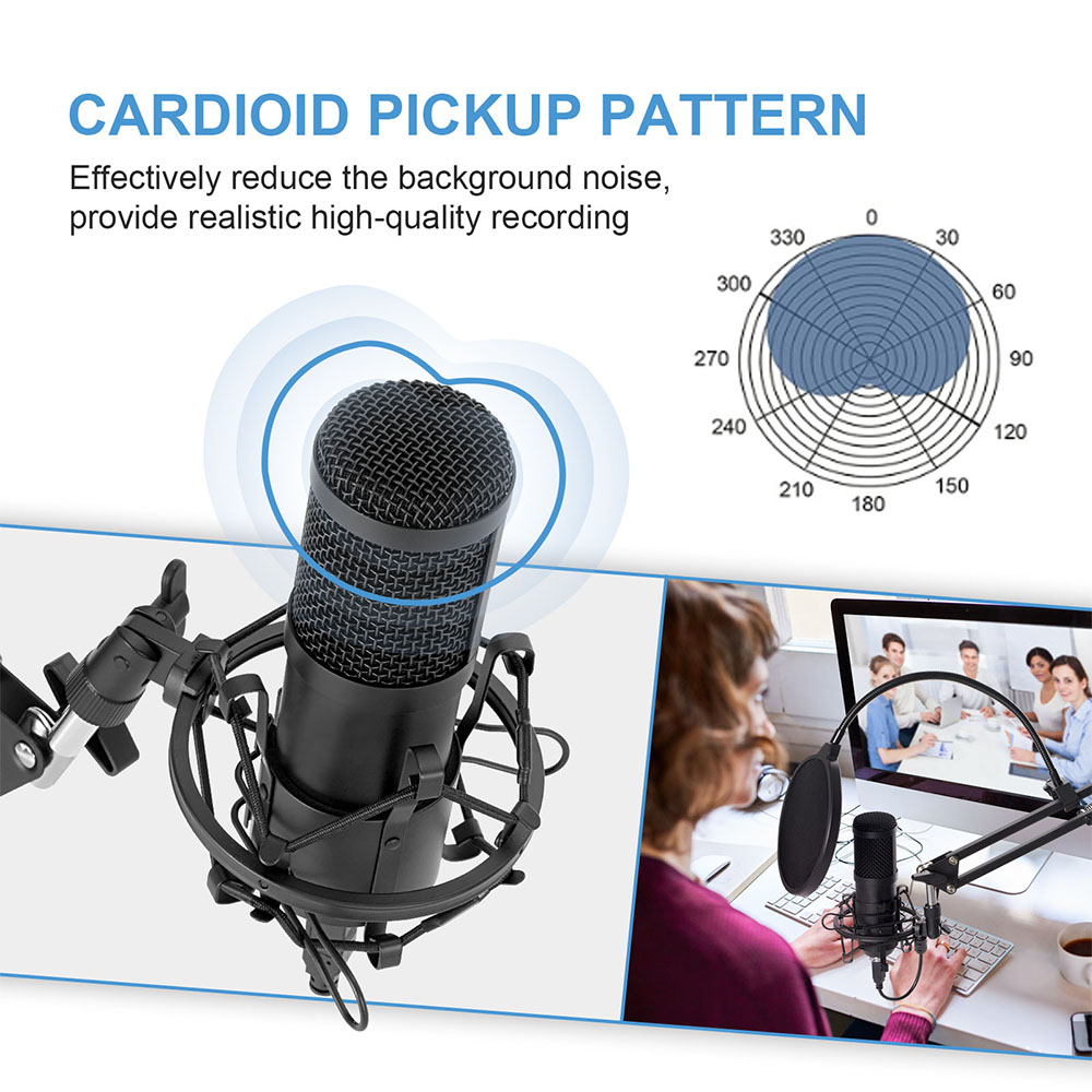 Professional Cardioid Studio Microphone Kit Desktop Gaming Condenser Microphone with Arm ...