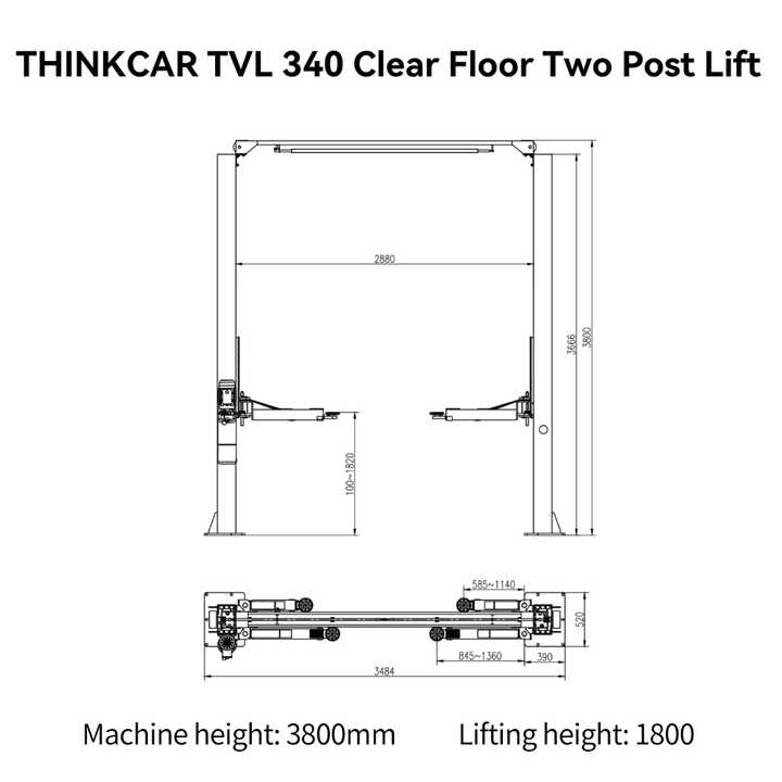 Car Lift THINKCAR TVL 340 Two Post Car Lift Hydraulic Lift 4000KG ...