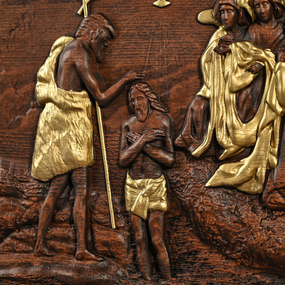 Baptism of Jesus Wooden Relief Panel, Christian Wall Art Depicting ...