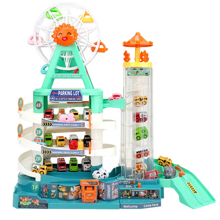 Electrical Ferris Wheel Rail Toys Diy Four Floors Mini Vehicle Parking ...