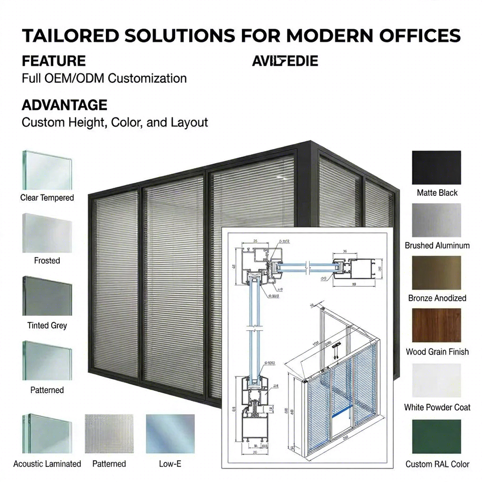 108mm Aluminum Frame Partition, Panoramic Minimalist Double Glass ...