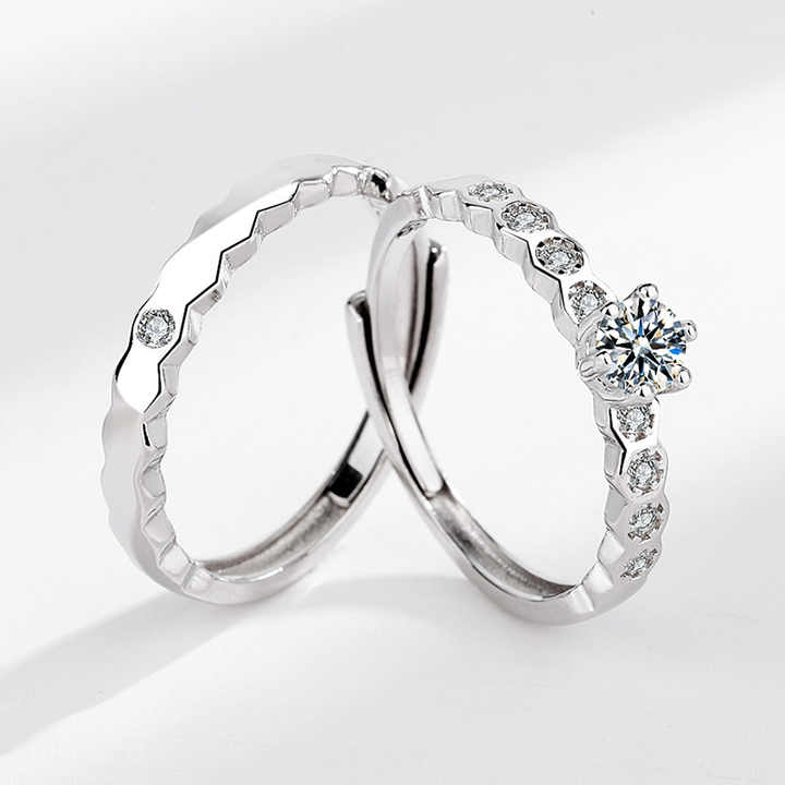 INS Niche Design Sense Engagement Fashion Ring for Women S925 Sterling Silver Diamond Honeycomb ...