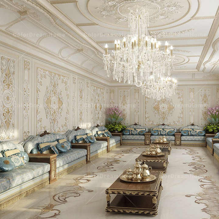 Classic Arabic Majlis Floor Seating - Antique Wood Frame Sofas