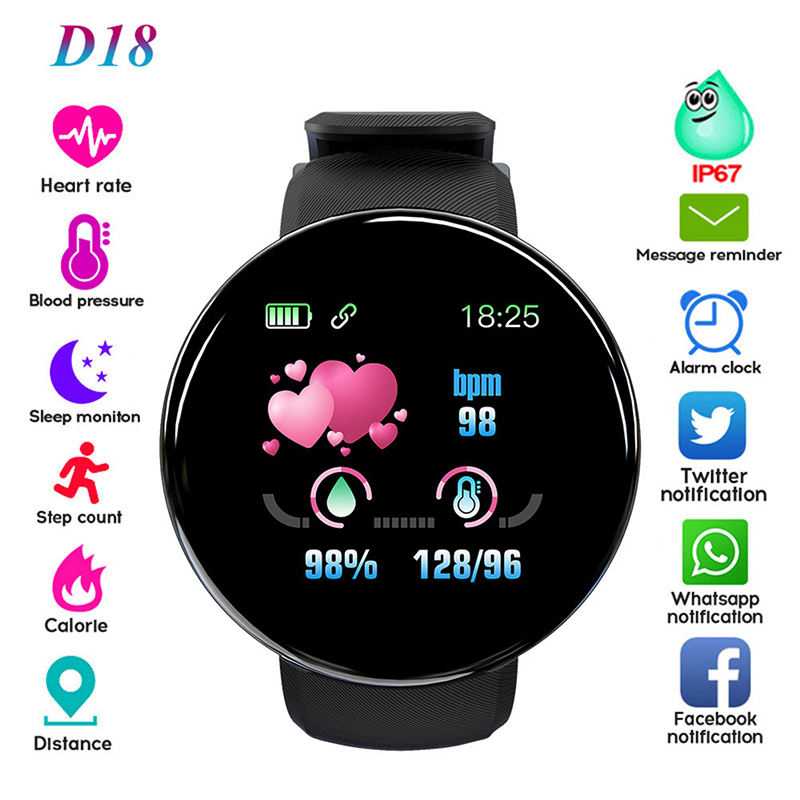 D18 Smart Watch for Ladies Blue Tooth Fitness Tracker Digital Watches ...