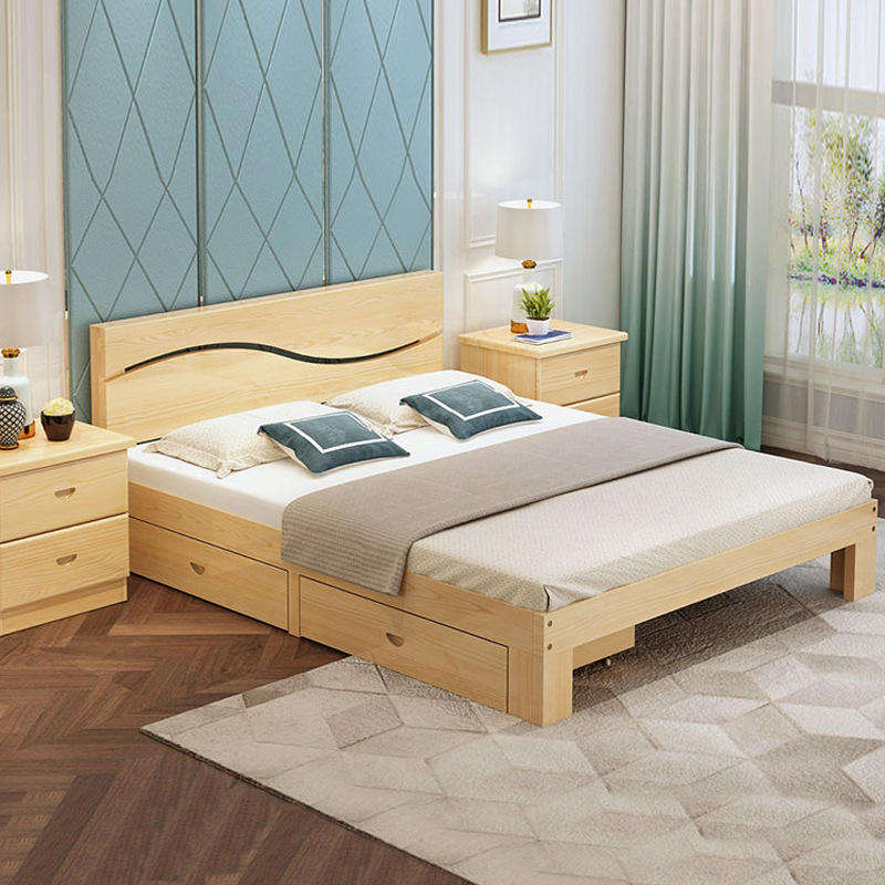 Models Designs Simple Teak Double Adult Storage Box Bed Solid Wood ...