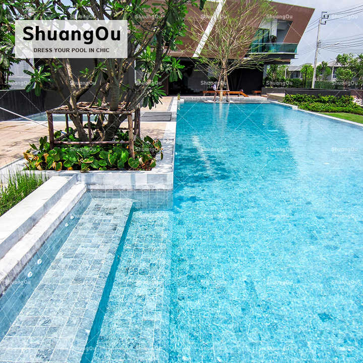 Glacier Blue Marble Look Ceramic Mosaic 4'X4' Swimming Pool Tiles ...