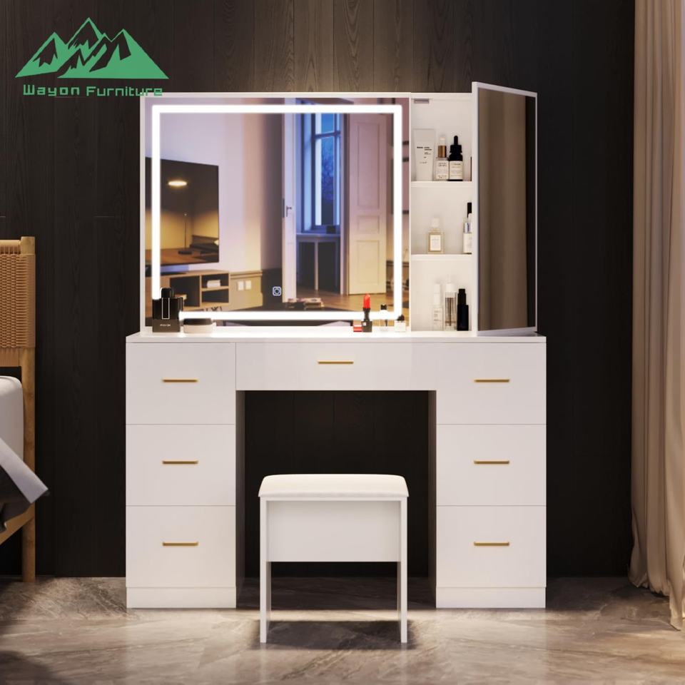 Wayon Luxury Large Dressing Table Modern Vanity Desk with LED Mirror ...
