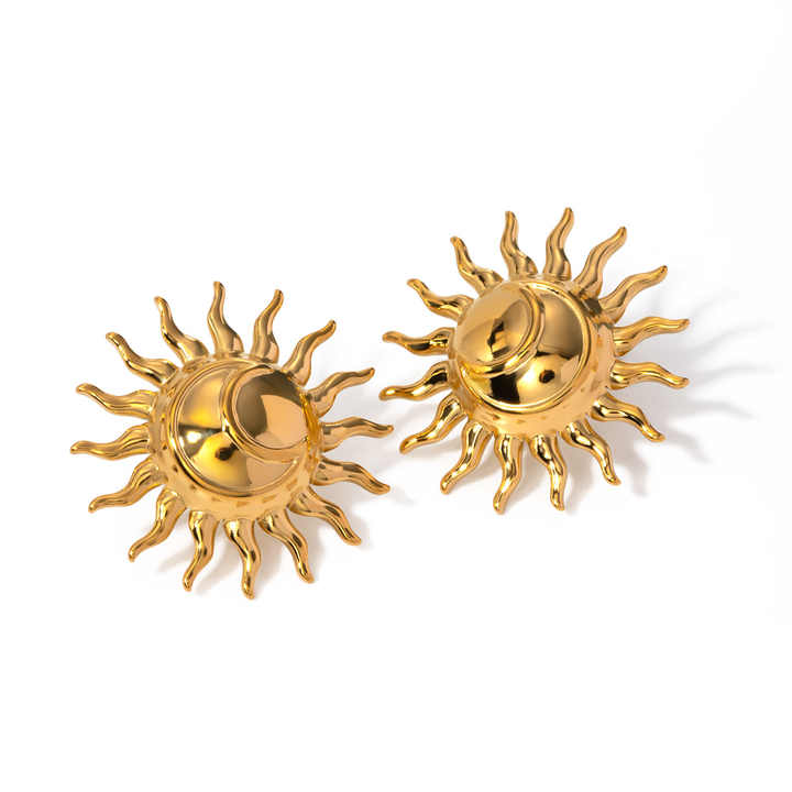 Sun Stud Earrings - 18K Gold Plated, Waterproof Stainless Steel