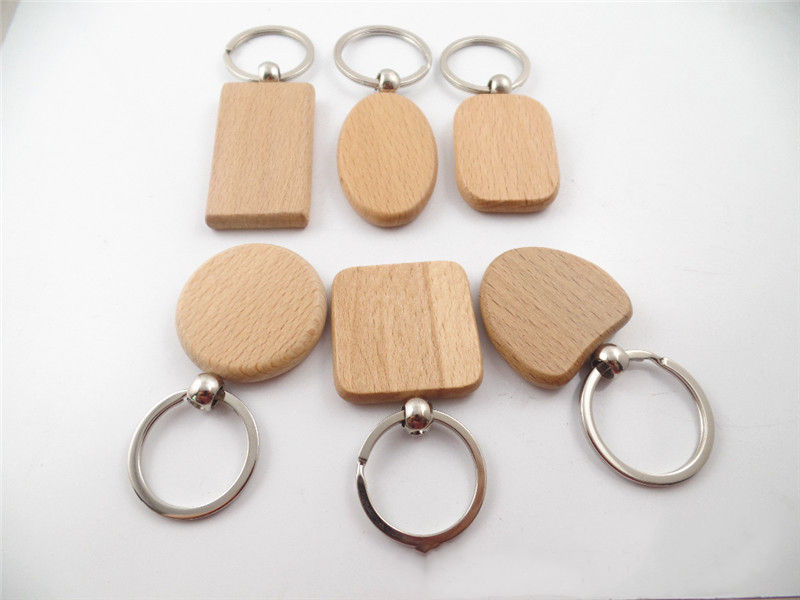 Customize Engrave logo Wooden Rectangle Round Keychain Beech Wood ...
