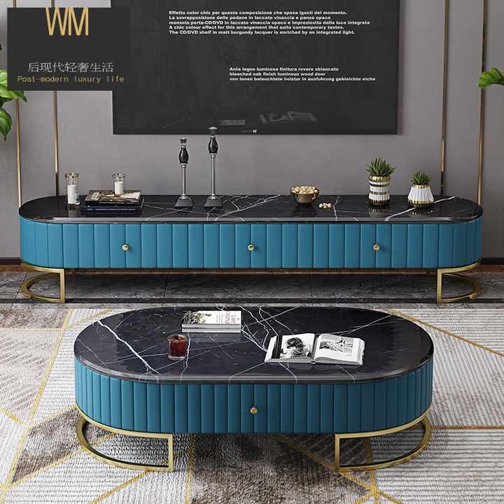 Marble Top TV Unit with Stainless Steel Base - Jazz White