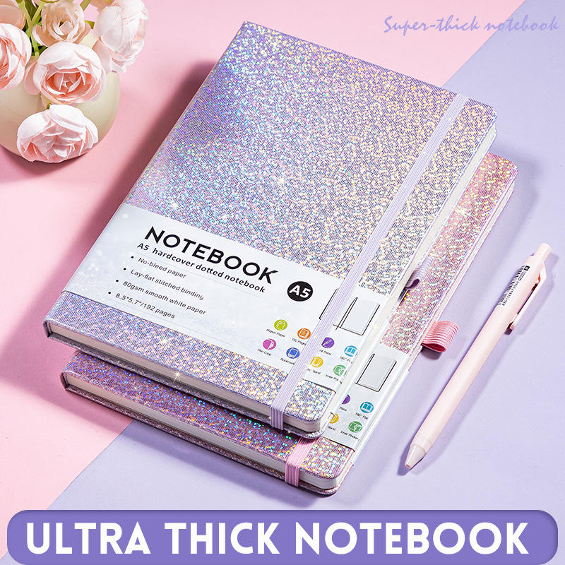 Hardcover Notebook with Strap Custom Printing Glitter PU Leather ...