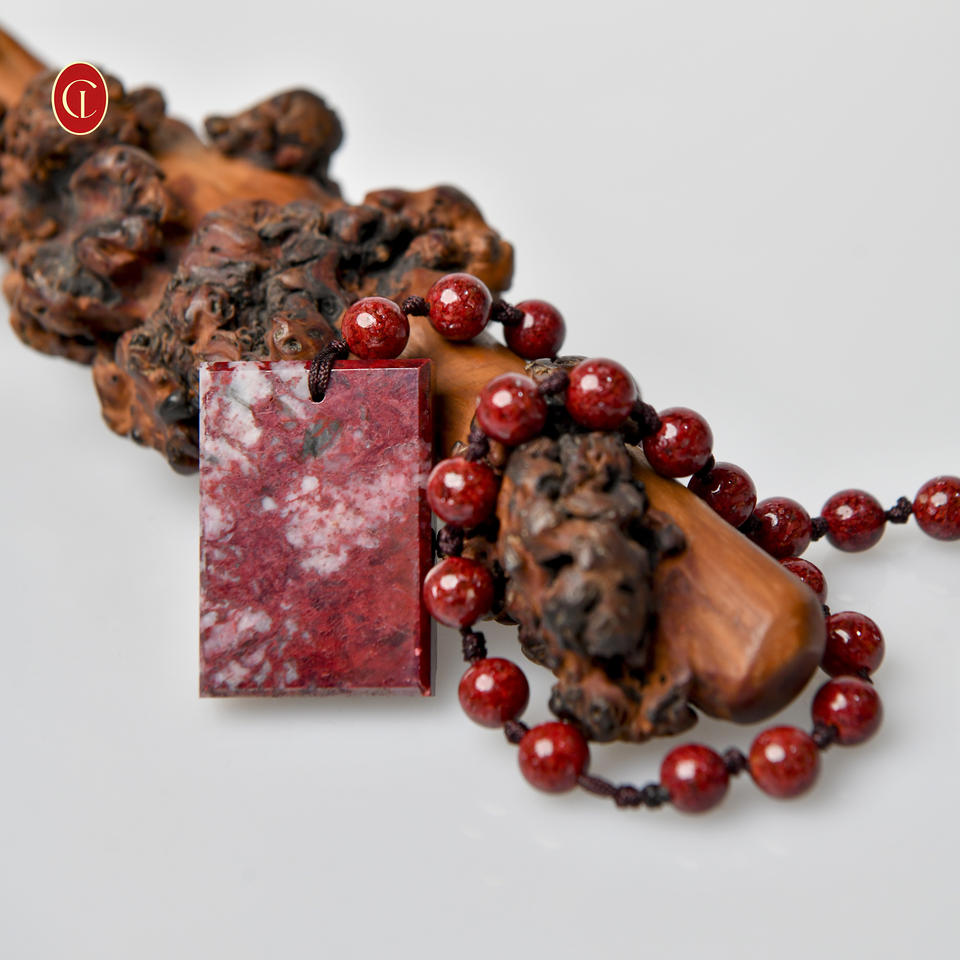 CHILANG Natural Red Cinnabar Crystal Beads Car Hang Chain with Raw ...