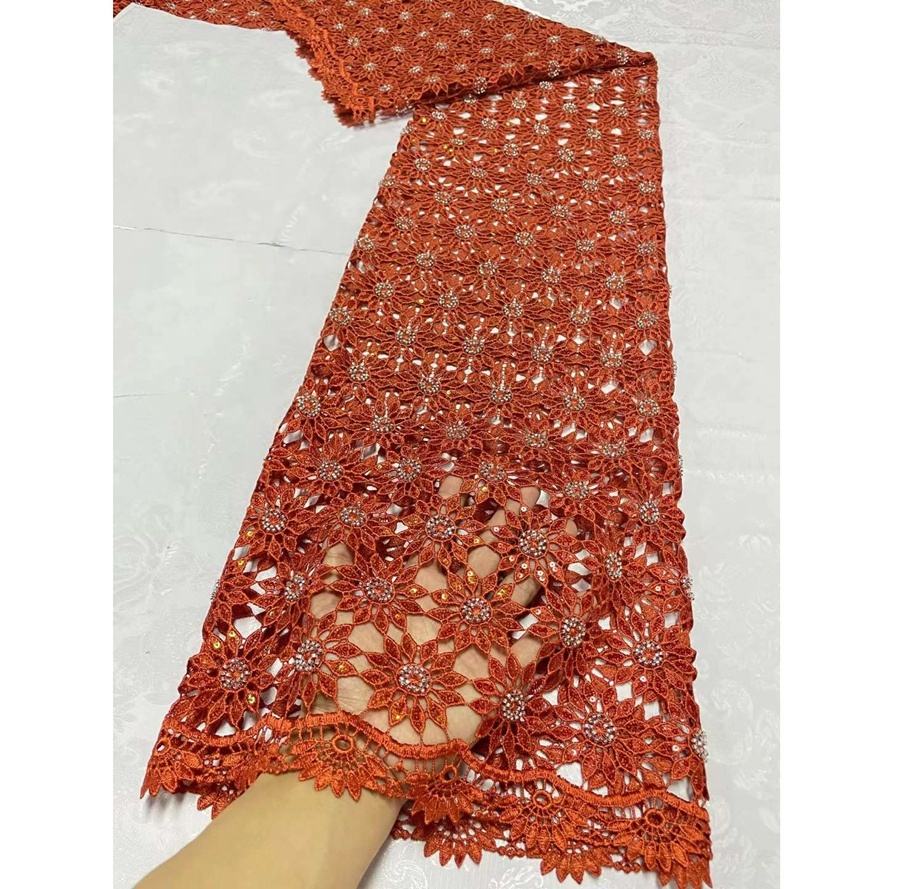 African Cord Lace Fabric with Sequins and Beads - Eco-friendly
