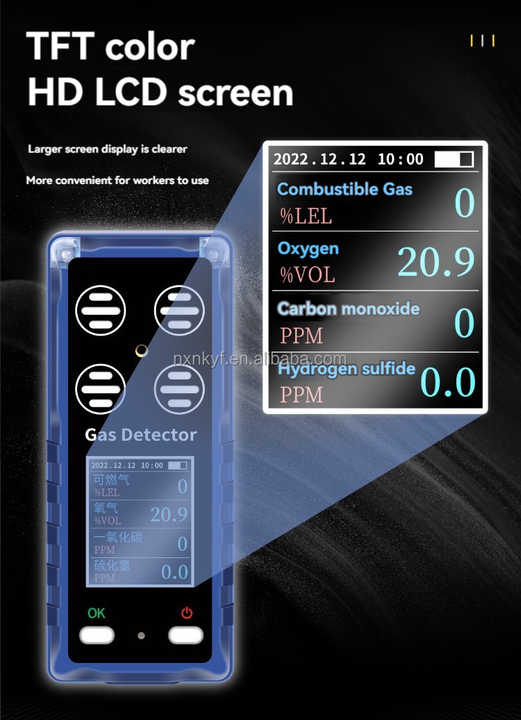 CO CH4 H2S CO2 NH3 O2 VOC Leak Detector Portable 4-in-1 Multi-Functional NKYF LCD Gas Analyzer ...