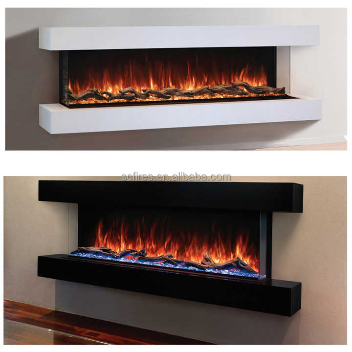 90 Inch 3 Side View Heater - Deep Ember Bed Electric Fireplace