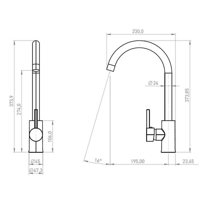 Single Hole Sink Long Neck Taps Commercial Kitchen Faucet Zinc Alloy ...